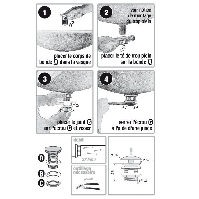 BONDE LAVABO CLIC-C VAL RD H 58 + TR