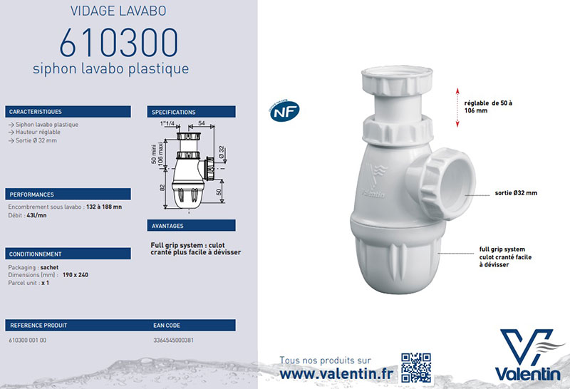 SIPHON LAVABO PLAST 32 VALENTIN